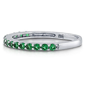 BERRICLE Sterling Silver Simulated Emerald Pave Set Cubic Zirconia CZ Stackable Fashion Half Eternity Ring for Women, Rhodium Plated Size 8