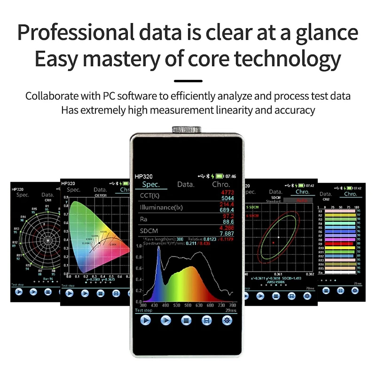 Handheld Spectrometer 380-780nm Color Illuminometer CCT CRI Lux Tester Illuminometer Photography Photometer