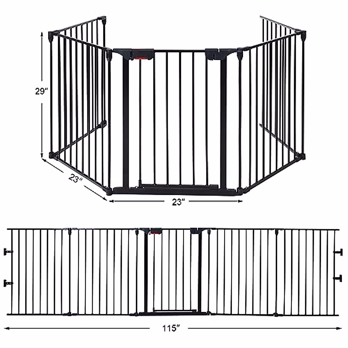 Costzon Baby Safety Gate, 121 Inch Length 5 Panel Adjustable Wide Fireplace Fence, BBQ Metal Fire Screen Gate, Pet Isolation Fence with Walk-Through Door, Freestanding Pets Gate (Black, 5-Panel)
