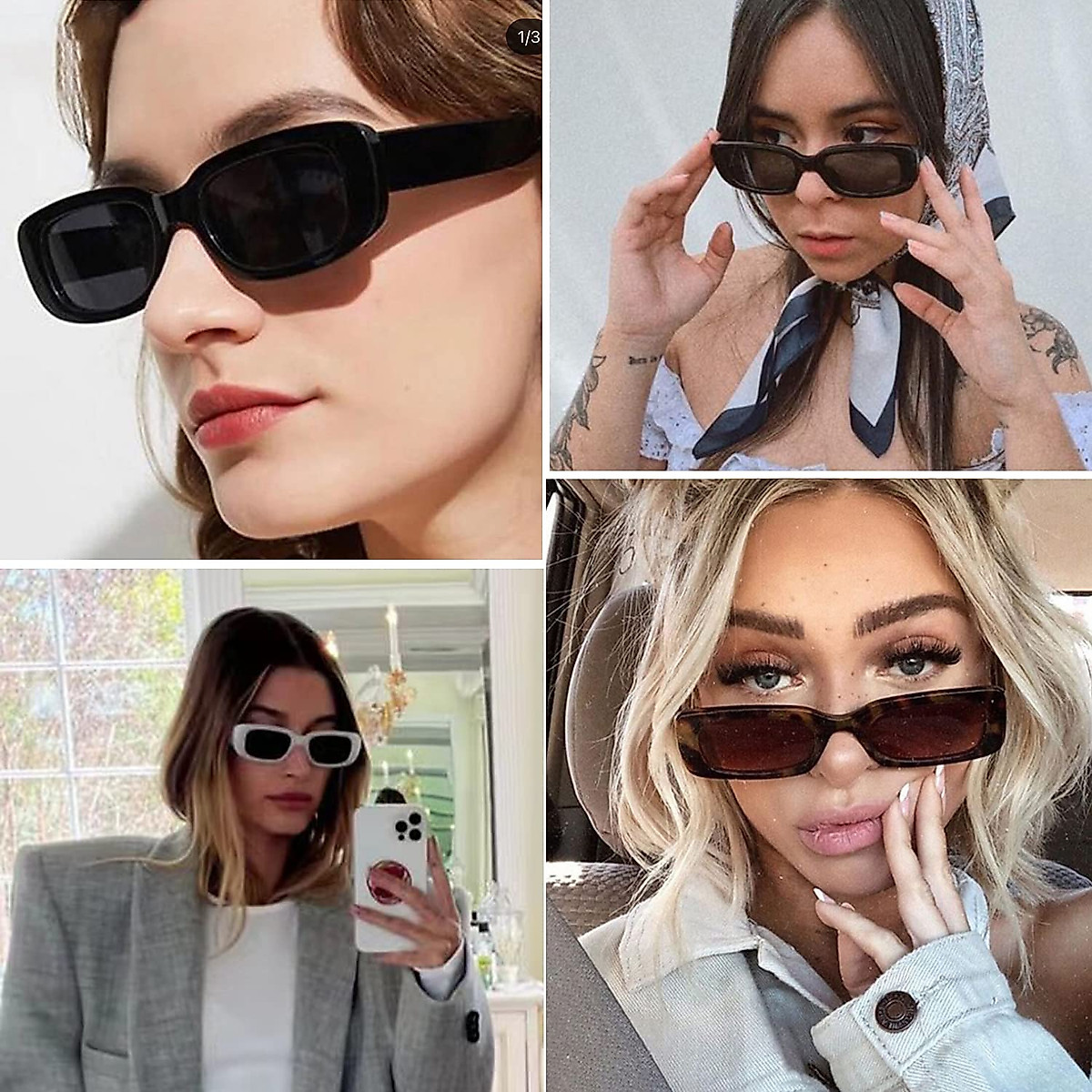 kimorn Rectangle Sunglasses for Women Men Trendy Retro Fashion Sun Glasses 90’s Vintage Square Frame K1200 (Black Frame Grey Lens+White Frame Grey Lens, 65)