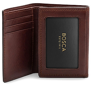 Bosca Men's Wallet, Dolce Leather Double I.D. Tri Fold Wallet with RFID Blocking, Dark Brown
