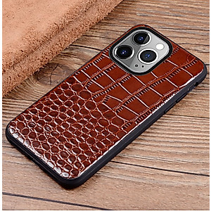 for iPhone 15 Pro Max Genuine Leather Case Luxury Design Cute Slim Crocodile Pattern Shiny Bling Glitter Fancy Back Cover for Women Girls Man Phone Skin,Brown