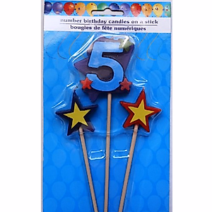 Greenbrier Number Birthday Cake Candles/Toppers/Decorations/Kit / 3 Piece Set / # 5
