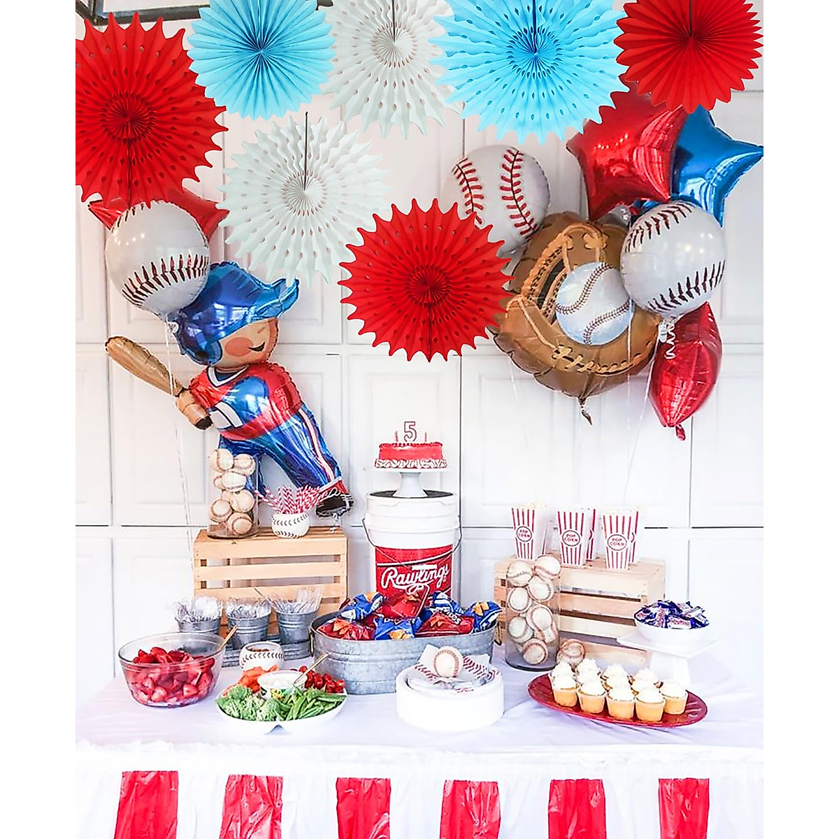 Dr Seuss Cat in The Hat Birthday Decorations Thing 1 and Thing 2 Decorations/Cat in The Hat Baby Shower Decorations/Turquoise Red Tissue Paper Fans for Circus Carnival Birthday Party Decorations