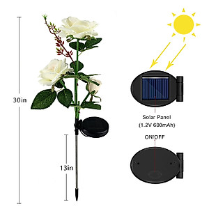 LoveNite Solar Rose Garden Lights, 2 Pack Realistic Solar Flower Lights, Waterproof LED Decorative Stake Landscape Lights for Patio Pathway Grave Cemetery Outdoor Decor (White)