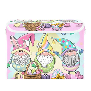 DOMIKING Easter Cute Gnomes Storage Basket with Lid Collapsible Storage Bins Decorative Lidded Storage Boxes for Toys Organizers with Handles for Clothes Books Nursery Office