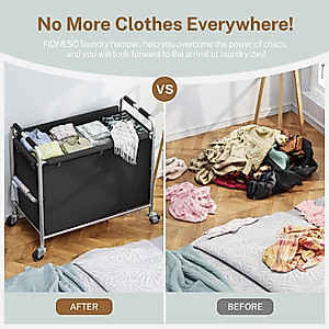 FIONESO Laundry Basket with Wheels, Rolling Laundry Sorter Cart with Side pockets, 79.3GAL(300L) Heavy Duty Laundry hamper with Removable Bag, Commercial Laundry Cart for Laundry, Bedroom, Black
