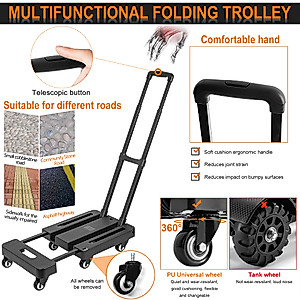 ITHWIU 500 LB Heavy Duty Folding Hand Truck with 6 Wheels Solid Construction Compact and Utility Luggage Cart for Luggage/Personal/Shopping/Auto/Moving & Office Use – Stretchable, Black