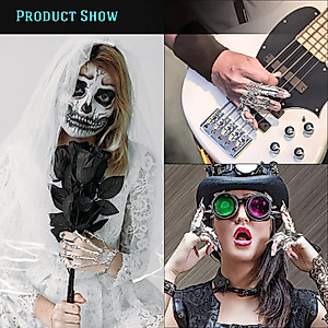 5 Pieces Full Finger Ring Punk Wristband Skull Fingers Hand Bracelet Skull Finger Skeleton Joint Bracelet Knuckle Full Ring for Halloween Accessories (Silver)