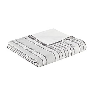 Urban Habitat Avery 100% Cotton Clipped Jacquard Duvet Casual Stripe Design, All Season Comforter Cover Modern Bedding Set with Matching Sham, Decorative Pillow, Full/Queen, Grey 5 Piece