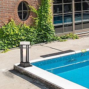 Black Outdoor Pier Mounted Light Fixture Waterproof Post Lamp Glass Dimmable