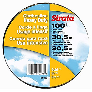 Strata 100 Feet Clothesline Outdoor Heavy Duty Galvanized Wire Steel Cable, Gold PVC Coating - Clothes Line Wires for Outside Laundry Drying