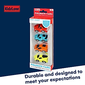 Kidzlane Diecast Metal Pullback Cars | Friction-Powered Toy Cars for Kids | 4 Pack Mini Car Set | Ages 3 and Older! Toddler Toys | Die Cast Metal Toy Cars