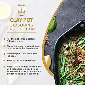 Toque Blanche Clay Pot Essentials - Versatile Clay Cooking Pots, Handmade Earthenware Cookware - Perfect for Cooking Soups, Stews, and More | Black - 6-Quart Large Pot with Handle & Lid