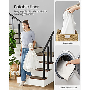 SONGMICS Laundry Hamper with Lid, 42.3 Gallons (160 L), Rolling Laundry Basket with Wheels, 3-Section Synthetic Rattan, Removable Liner, Bedroom, 27.6 x 14.2 x 26 Inches, Natural ULCB365N01