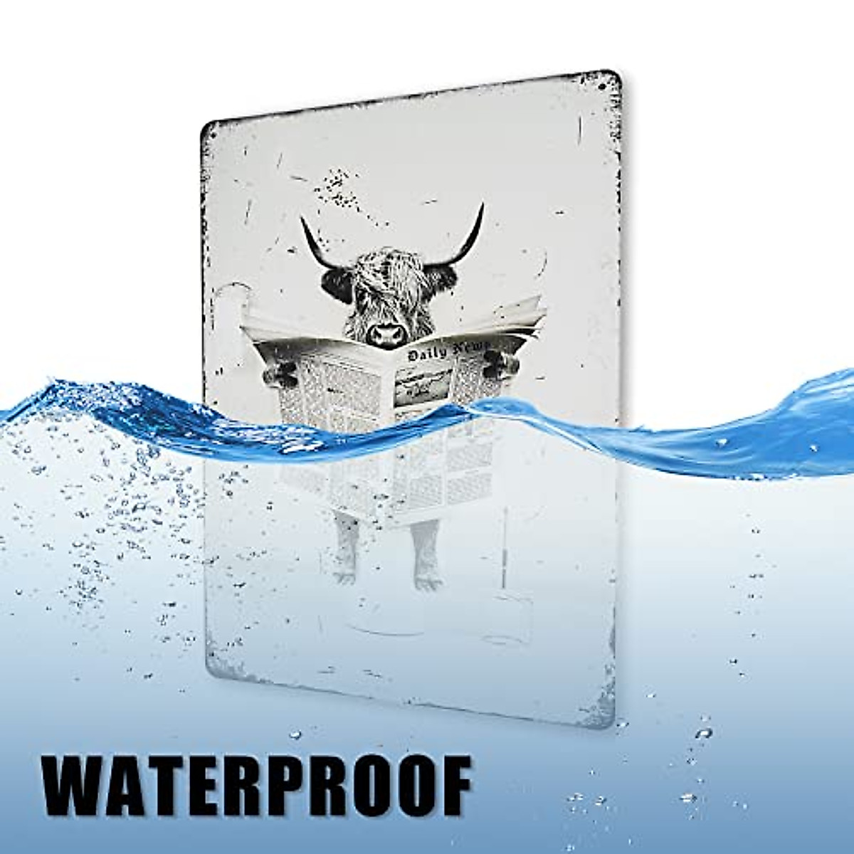 Funny Highland Cow Bathroom Decor Wall Art,Bathroom Pictures for Wall,Rustic Farmhouse Style Funny Bathroom Signs (8x12 inch)