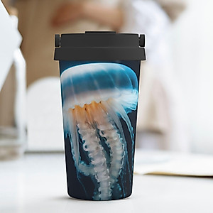 Insulated Coffee Mug Jellyfish 17oz Double Wall Vacuum Stainless Steel Tumbler With Leak-Proof Lid And Handle, Cute Travel Thermos Mug For Cold Hot Drinks