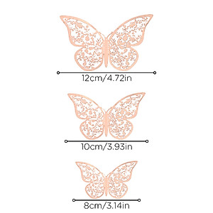 AIEX 24pcs 3D Butterfly Stickers 3 Sizes Wall Decals Room Decoration for Bedroom Party Wedding (Rose Gold)