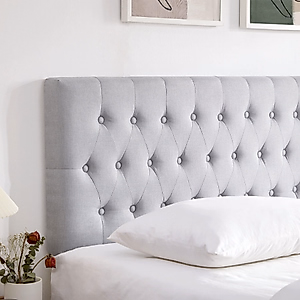 Kingfun Tufted Upholstered Queen Size Bed Headboard in Modern Button Design, Adjustable Solid Wood Head Board, Premium Linen Fabric Padded Headboards in Bedroom (Smoky Grey)