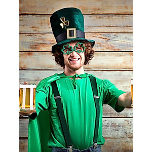 SATINIOR Suspender and Bow Tie Set 80s Clip on Suspenders for Men Women(Green)