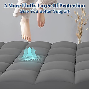 SONORO KATE Mattress Topper, Extra Thick Mattress Protector,Cooling Mattress Pad Cover for Back Pain, Plush & Support Bed Topper Overfilled Down Alternative with 8-21" Deep Pocket (Grey, Queen)