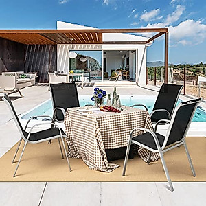 Tangkula Set of 4 Stackable Outdoor Dining Chairs, Patio Chairs with Armrests and Sturdy Steel Frame, Outdoor Armchairs for Lawn, Poolside and Backyard (Gray)