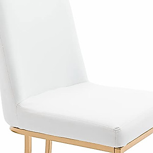 Wahson Set of 4 Faux Leather Upholstered Dining Room Chairs, Classic Modern Fabric Chair for Dining Room, with Golden Metal Frame, White