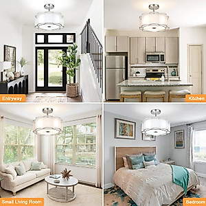 FRIDEKO HOME 3-Light Semi Flush Mount Ceiling Light Fixture Bedroom Light Fixtures with Double Fabric Shade Modern Close to Ceiling Lamps for Living Room Dining Room Kitchen Hallway Entry Foyer
