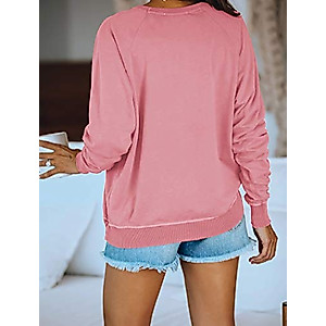 PRETTODAY Women's Casual Crew Neck Sweatshirts Raglan Long Sleeve Solid Tunic Tops Loose Pullovers Pink