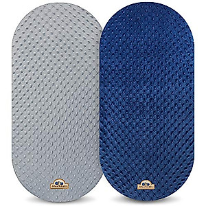 BlueSnail Soft and Strechy Minky Bassinet Fitted Sheet, Cradle Sheets for Bassinet Pad/Mattress 2pk (Bassinet, Navy+Gray)