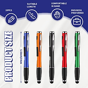 Zonon 10 Pieces Stylus Pens with Light 3-in-1 Multi-Function Touch Screen Pens LED Light Stylus Ballpoint for Smartphones Tablets PC Pads for Homes Offices Writing in The Dark