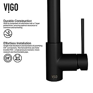 VIGO VG02032MBK2 22" H Laurelton Single-Handle with Pull-Down Sprayer Kitchen Faucet with Soap Dispenser in Matte Black