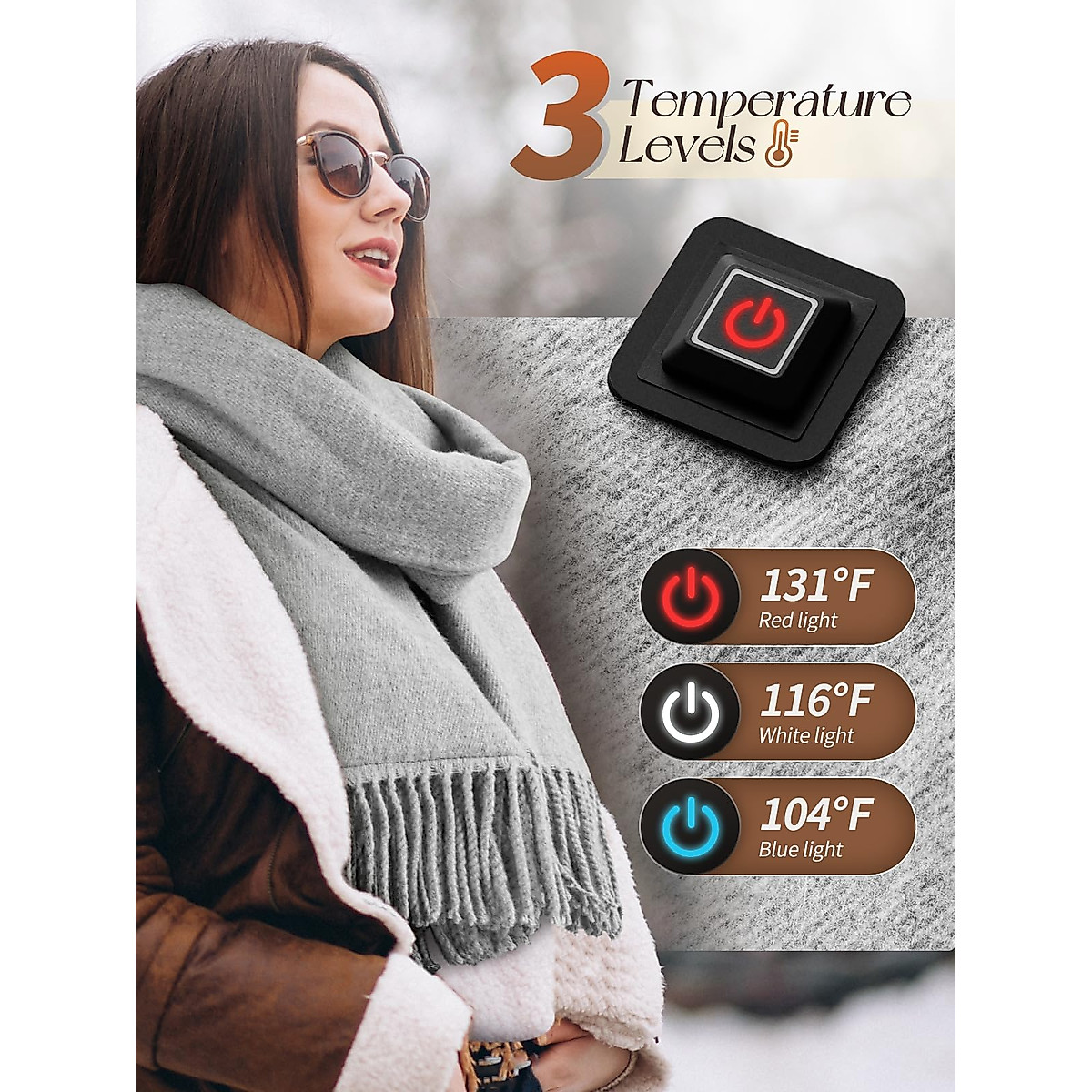 Eventek Heated Scarf for Men/Women with 5500mAh Battery, 3 Temperature Settings Battery Operated Heater for Winter