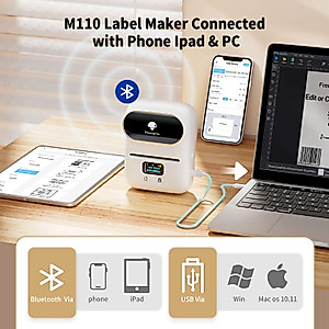 Phomemo M110 Address Label Maker for Mailing,Portable Label Sticker Barcode Printer for Clothing, PhotoLogo, Jewelry, Retail, Office, Home, for iOS & Android, with 1 40×30mm Label