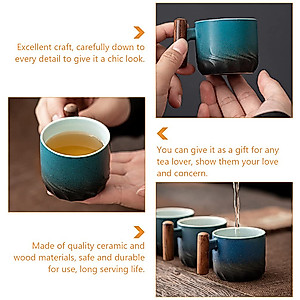 Hemoton Chinese Tea Cup Cup Ceramic Tea Mug Wood and Ceramic Materials The Glass Coffee Mugs e Heat- Home Wooden Handle Tea Mug Concentrate Ceramics Travel Mug Decorate Lovers