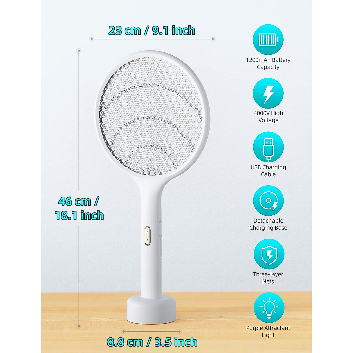YISSVIC Electric Fly Swatter 4000V Bug Zapper Racket Dual Modes Mosquito Killer with Purple Mosquito Light Rechargeable for Indoor and Outdoor Home Office Backyard Patio Camping (1 Pack)