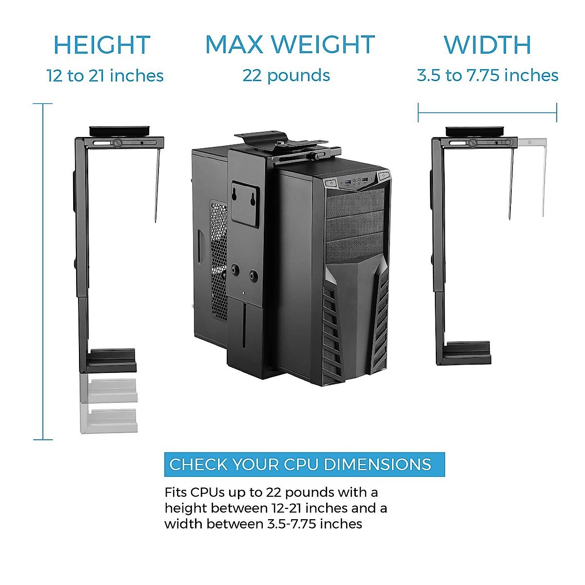 HumanCentric Adjustable Under Desk PC Mount and CPU Holder Wall Mount, PC Mount Under Desk Computer Mount That Fits Most PC or Computer Cases, PC Holder Under Desk Tower Mount, PC Under Desk Mount