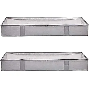 Amazon Basics Under Bed Fabric Storage Container Bags with Window and Handles - 2-Pack, 18 x 42 x 6 Inches, Gray