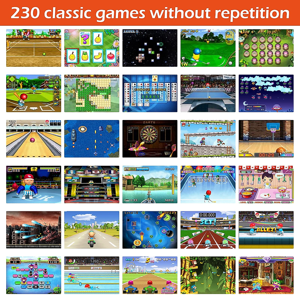 TaddToy 16 Bit Handheld Game for Kids Adults, 3.0'' Large Screen Preloaded 230 HD Classic Retro Video Games with USB Rechargeable Battery & 3 Game Cartridges for Birthday Gift for Kids 4-12 (Black)