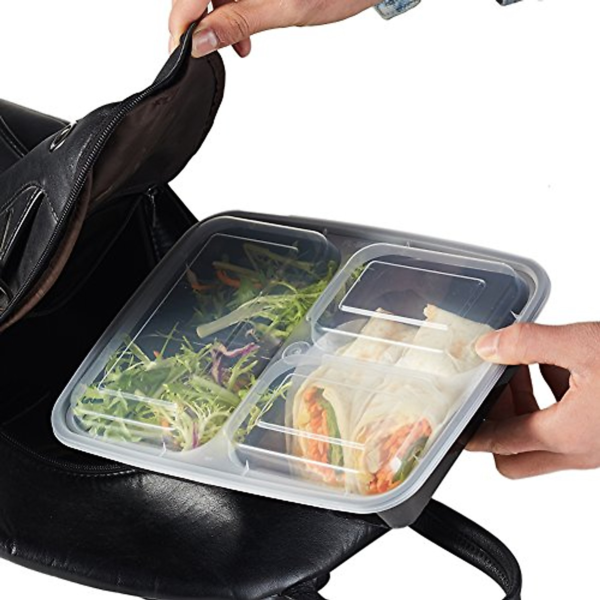 NutriBox [20 Pack 3 Compartment Meal Prep Container with Lids, Durable, Stackable, Reusable Bento Box - BPA Free, Dishwasher, Microwave Safe Food Storage Container