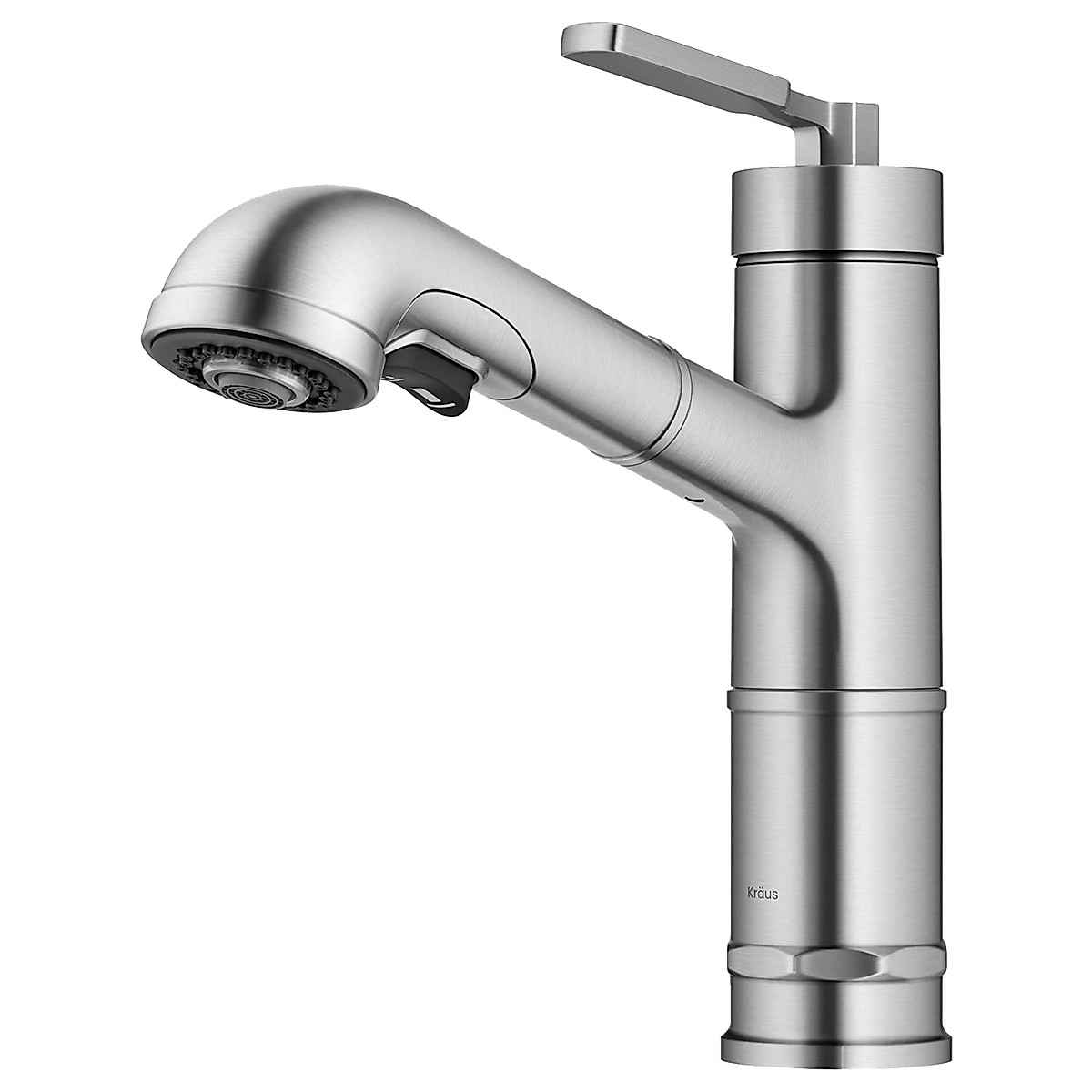 KRAUS Allyn Pull-Out Single Handle Kitchen Faucet in Spot-Free Stainless Steel, KPF-4103SFS & Kitchen Soap and Lotion Dispenser in Spot Free Stainless Steel, KSD-43SFS