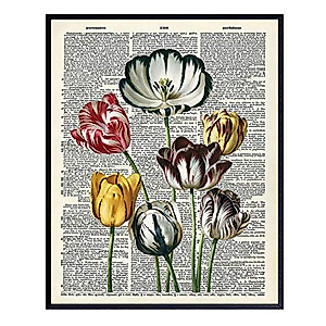 Floral Upcycled Dictionary Art Picture - Unique Wall Decoration Poster For Bedroom, Bathroom, Bath, Kitchen, Home Office, Apartment - Vintage Decor or Gift for Women, Her, Wife - 8x10 Photo Print