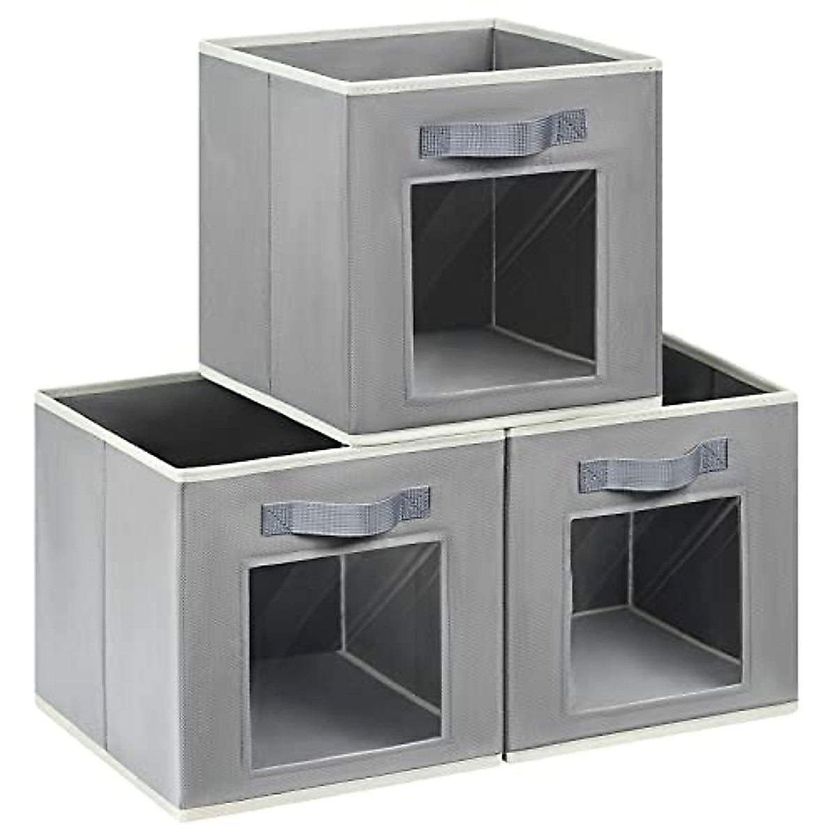 homsorout Cube Storage Bins, Fabric Baskets for Organizing, Closet Storage Cubes with Window, Cube Storage Organizer Bins with Front Handle for Clothes, Books, Sundries, 3 Packs, Grey