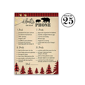 LUMBERJACK Baby Shower Games — WHAT'S ON YOUR PHONE Baby Shower Game — Pack of 25 — Country Buffalo Plaid Rustic BOY Baby Shower Games, Country Baby Shower Decoration, Baby Shower Games, SKU G805-PHN
