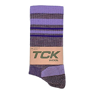 TCK Merino Wool Striped Crew Socks (Plum/Lavender, Medium)