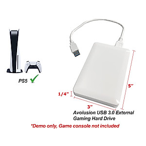 Avolusion HD250U3-Z1-PRO-WH 2TB USB 3.0 Portable External Gaming PS5 Hard Drive - White (for PS5 / PS4, Pre-Formatted) - 2 Year Warranty