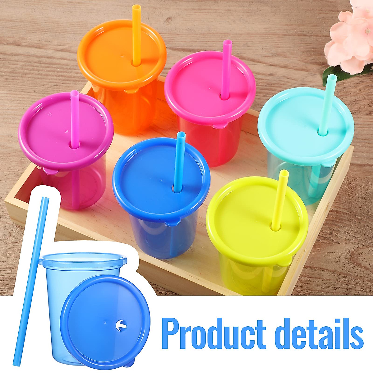 Sawysine 12 Pieces Kids Cups with Straws and Lids, Tumbler Cups Bulk Plastic Cups for Toddlers Reusable Spill Proof Christmas Cups for Kids with Colored Alphabet Stickers