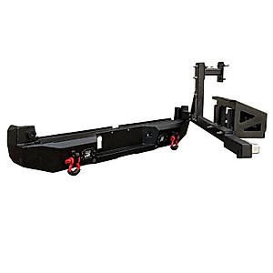 TIOYAR Textured Black Rear Bumper Compatible with Toyota 2016-2023 Tacoma 3rd w/Spare Tire Holder & Spare Fuel Drum Holder & 4 LED Lights & D-Ring+Sensor Mounting Holes