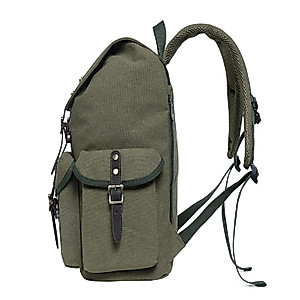 KAUKKO Vintage Casual polyster and Leather Rucksack Backpack(03-CANVAS ARMYGREEN)