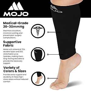 Mojo - Compression Socks Footless for Women and Men 20-30mmHg - Big and Tall Medical Leg Compression Sleeve for Flying, Nurses, Travel Circulation - Black, 3X-Large - A604